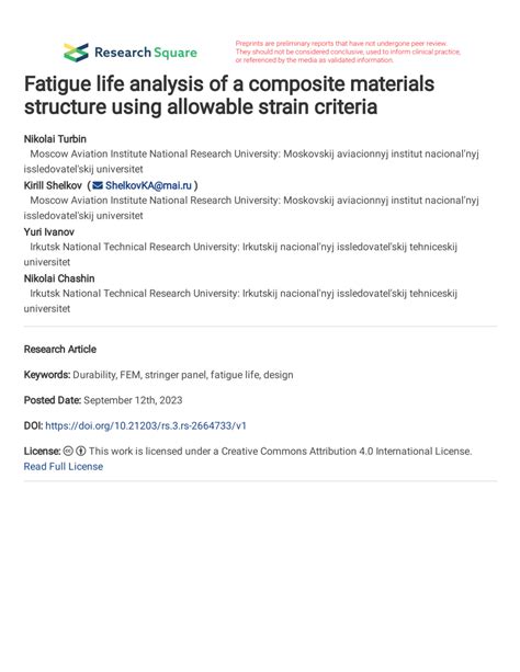 Pdf Fatigue Life Analysis Of A Composite Materials Structure Using