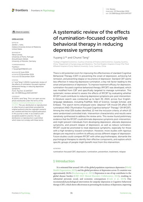 Pdf A Systematic Review Of The Effects Of Rumination Focused Cognitive Behavioral Therapy In