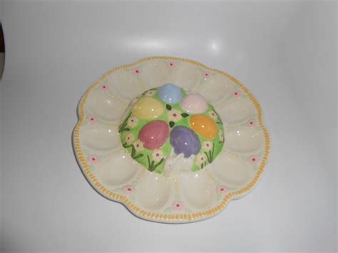 Large Vintage Ceramic Deviled Egg Platter Spring Summer Flowers Theme Total Turmoil Vintage