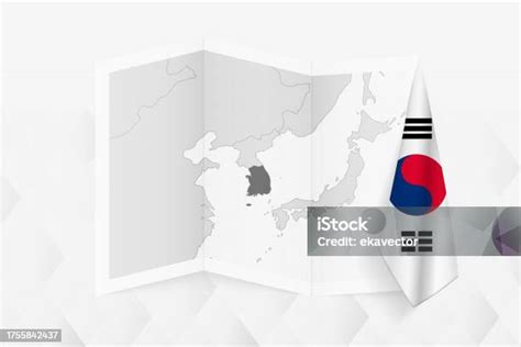 한쪽에 한국 국기가 걸려 있는 한국의 회색조 지도 다양한 유형의 뉴스에 대한 벡터 맵입니다 교육에 대한 스톡 벡터 아트 및 기타 이미지 Istock