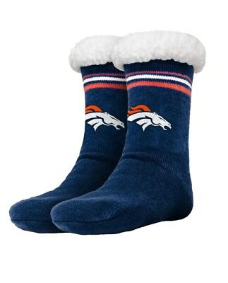 Nfl Denver Broncos Footy Slippers Womens Size 6 10 Mens 5 9 Non