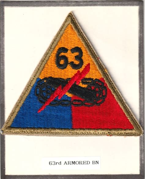 63rd Armored Bn Triangle Patch 1942 1957 Period Original Od Ce Border