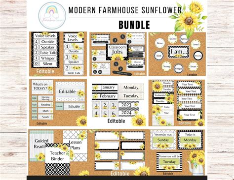 Modern Farmhouse Sunflower Classroom Decor Bundle Sunflower Classroom