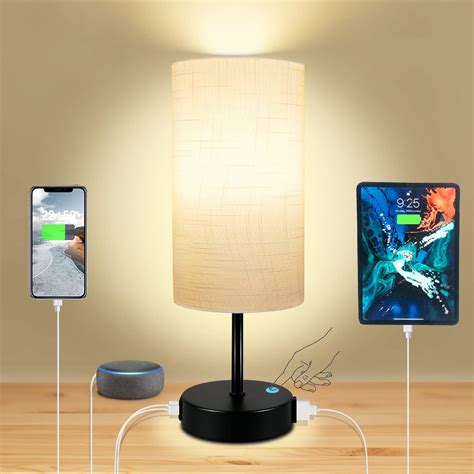 Touch Control Bedsides Lamp3 Way Dimmable Nightstand Lamp With Usb Ac