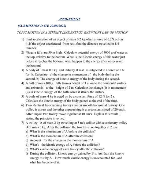 take home assignment all about energy and motion