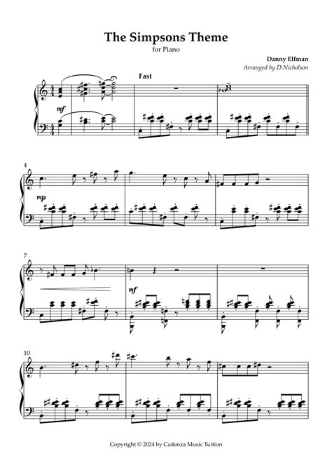 Theme From The Simpsons Arr Daniel Nicholson By Danny Elfman Sheet