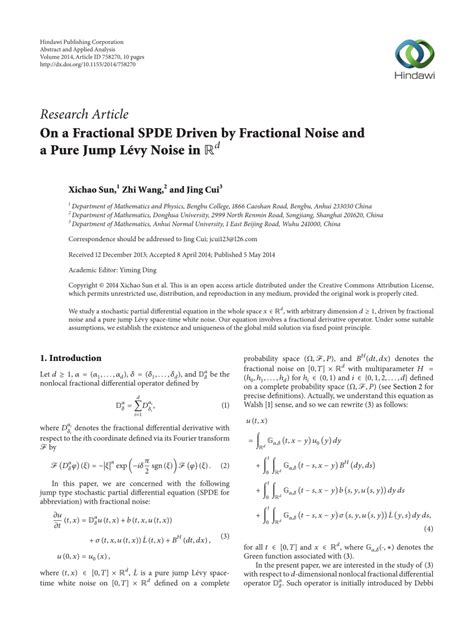 Pdf On A Fractional Spde Driven By Fractional Noise And A Pure Jump Lévy Noise In