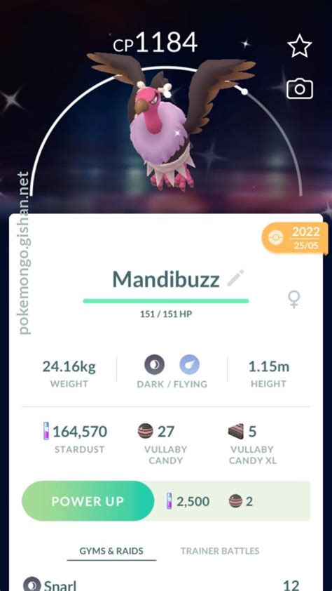 Shiny Mandibuzz Pokemon Go