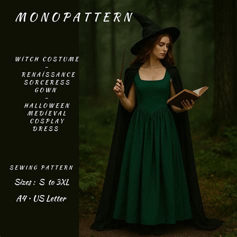 Witch Costume Dress Sewing Pattern Renaissance Medieval Gown Pdf