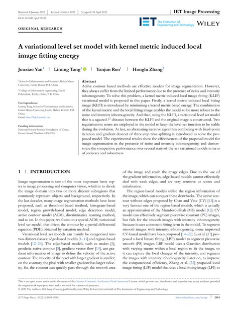 Pdf A Variational Level Set Model With Kernel Metric Induced Local Image Fitting Energy