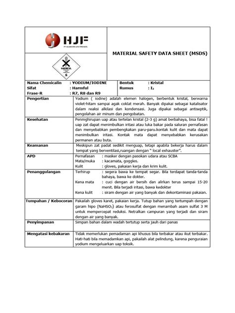 Msds Yodium Bahaya Dan Penanganan Pdf