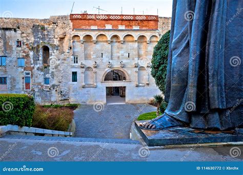 Split Old Town Gate And Grgur Ninski Statue Famous Thumb View Editorial