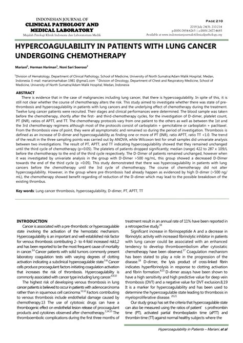 Pdf Hypercoagulability In Patients With Lung Cancer Undergoing