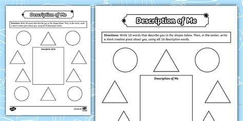 Back To School Description Of Me Worksheet For 6th 8th Grade