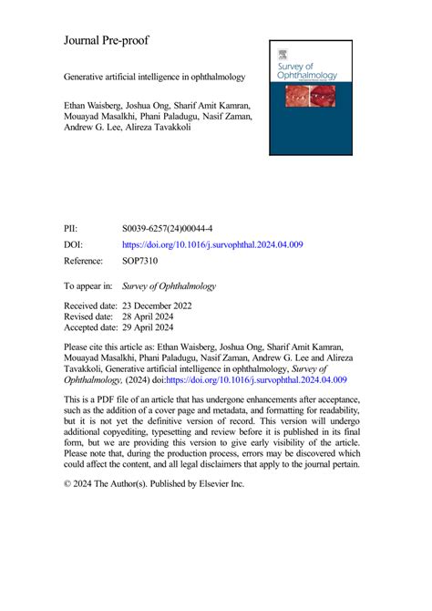 Pdf Generative Artificial Intelligence In Ophthalmology