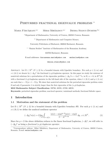 Pdf Perturbed Fractional Eigenvalue Problems