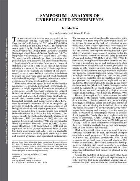 Pdf Symposium Analysis Of Unreplicated Experiments Introduction