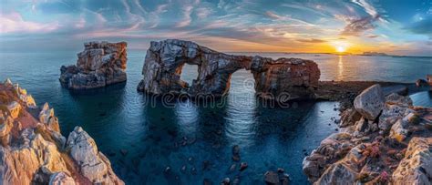 Natural Rock Arches In Ocean Stone Arches Sunset View Fantastic