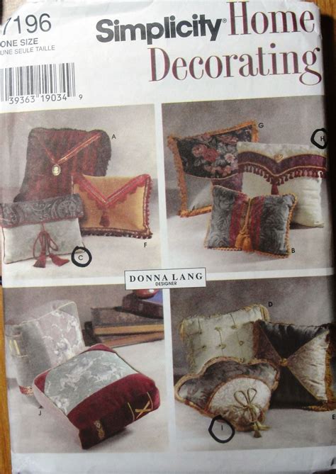 Simplicity 7196 Sewing Pattern Pillows Uncut Home Décor Scheduled