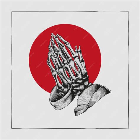 해골 손 기도 드로잉 벡터 일러스트 레이 션 프리미엄 벡터