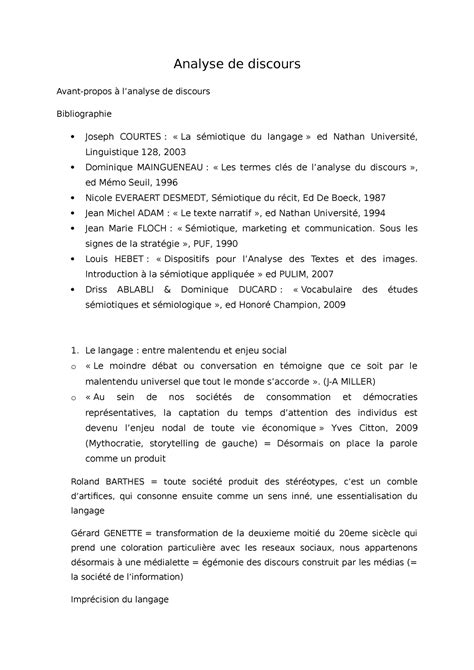 Cm Analyse De Discours Cours Magistral Complet Analyse De Discours