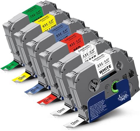 Labelwell 6x Ruban Pour Brother Tze 231 Tze 131 Tze 431 Tze 531 Tze 631 Tze 731 12mm 0 47 Tz