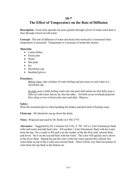 Diffusion And Temperature Lab Experiment Protocol