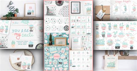 Cute Cactus Set Masterbundles