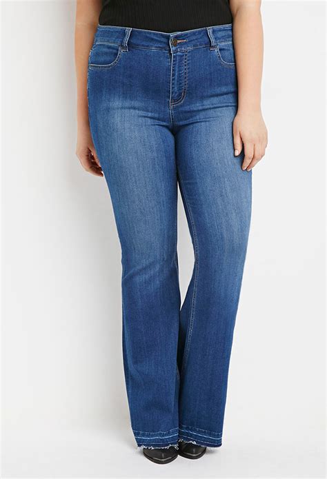 Forever 21 Plus Size Frayed Flare Jeans In Blue Denim Save 30 Lyst