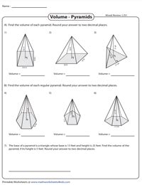 Volume Of A Pyramid Worksheets