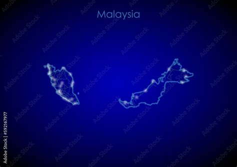Malaysia Concept Map With Glowing Cities And Network Covering The Country Map Of Malaysia