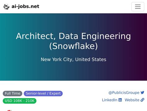 Hiring Architect Data Engineering Snowflake In New York City United States Raimljobs