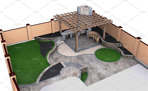 Backyard Perspective Aerial View Featuring Design Landscaping And 3d