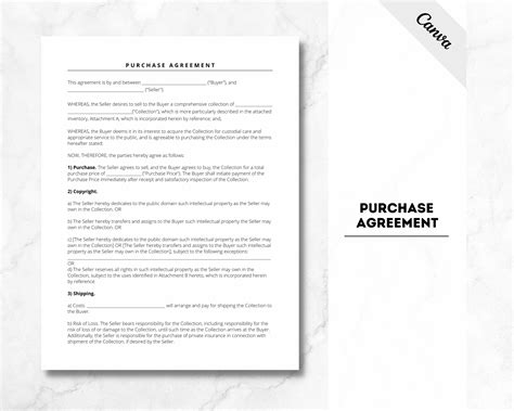 Purchase Agreement Purchase Contract Pdf Files Instant Download