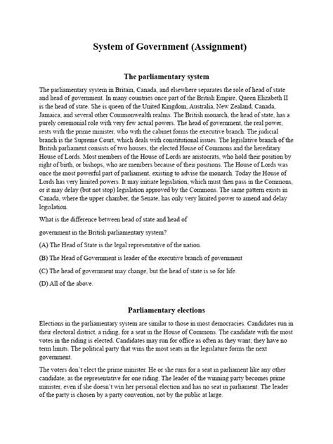 Assignmentquestion System Of Government Pdf Separation Of Powers Under The United States