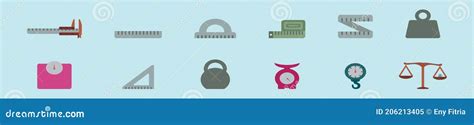 Set Of Measurement Tools Cartoon Icon Design Template With Various