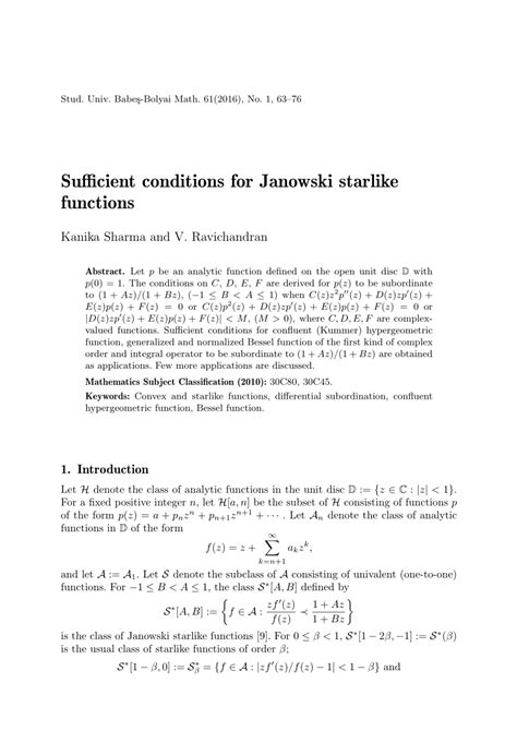 Pdf Sfficient Conditions For Janowski Starlike Functions