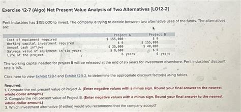 exercise 12 7 algo net present value analysis of
