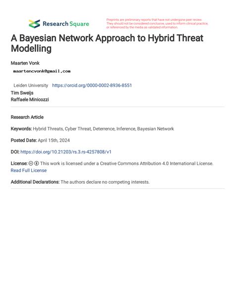 Pdf A Bayesian Network Approach To Hybrid Threat Modelling