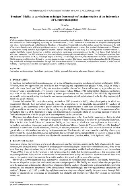 Pdf Teachers Fidelity To Curriculum An Insight From Teachers Implementation Of The