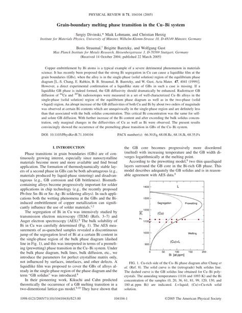 Pdf Grain Boundary Melting Phase Transition In The Cu Bi System