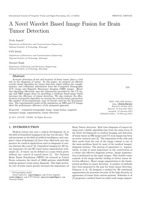 pdf a novel wavelet based image fusion for brain tumor detection