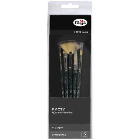 Набор художественных кистей синтетика Гамма Модерн 5шт круглые №3 8 веерная № 6 плоская
