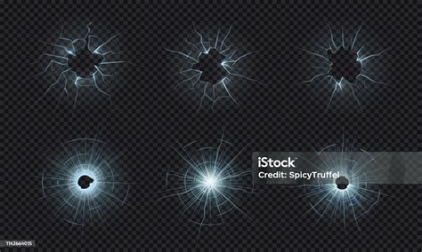 금이 간 유리 깨진 된 창 박살 화면 효과 분쇄 된 투명 유리에 총알 구멍의 질감입니다 벡터 금이 화면 금이 간에 대한 스톡 벡터 아트 및 기타 이미지 Istock