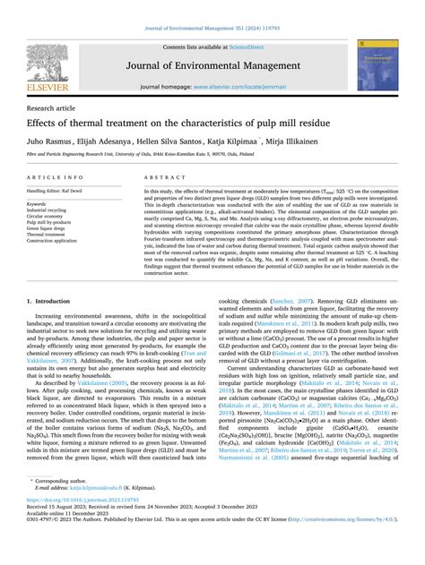 Pdf Effects Of Thermal Treatment On The Characteristics Of Pulp Mill