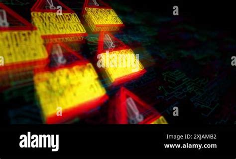 System Hacked Warning And Security Breach Alert Hologram Symbol Appears On A Electronic Circuit