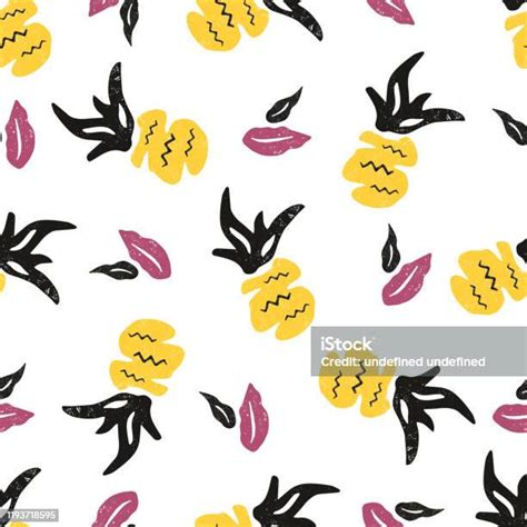 파인애플과 잎과 질감 매끄러운 패턴 열대 부족 동기 인쇄 드레스 셔츠 섬유 인사말 카드 0명에 대한 스톡 벡터 아트 및 기타