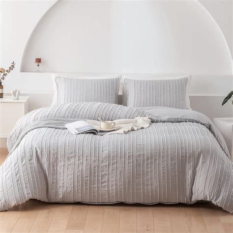 Warmdern Light Grey Striped Duvet Cover Bohotextured Duvet