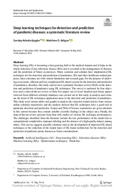 Pdf Deep Learning Techniques For Detection And Prediction Of Pandemic Diseases A Systematic