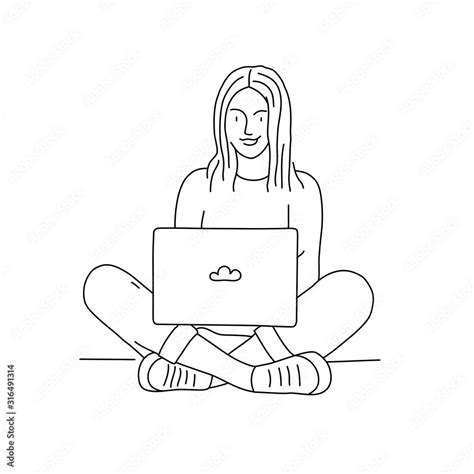 Girl Sitting Cross Legged Drawing